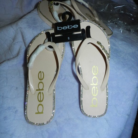 bebe | Shoes | Bebe Womens Cindee Rhinestone Flip Flop Natural Newnwt ...
